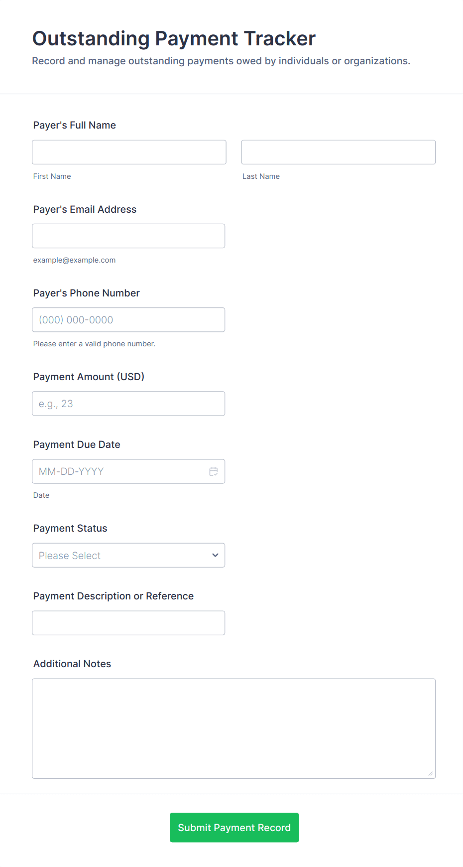 Outstanding Payment Tracker Form Template | Jotform