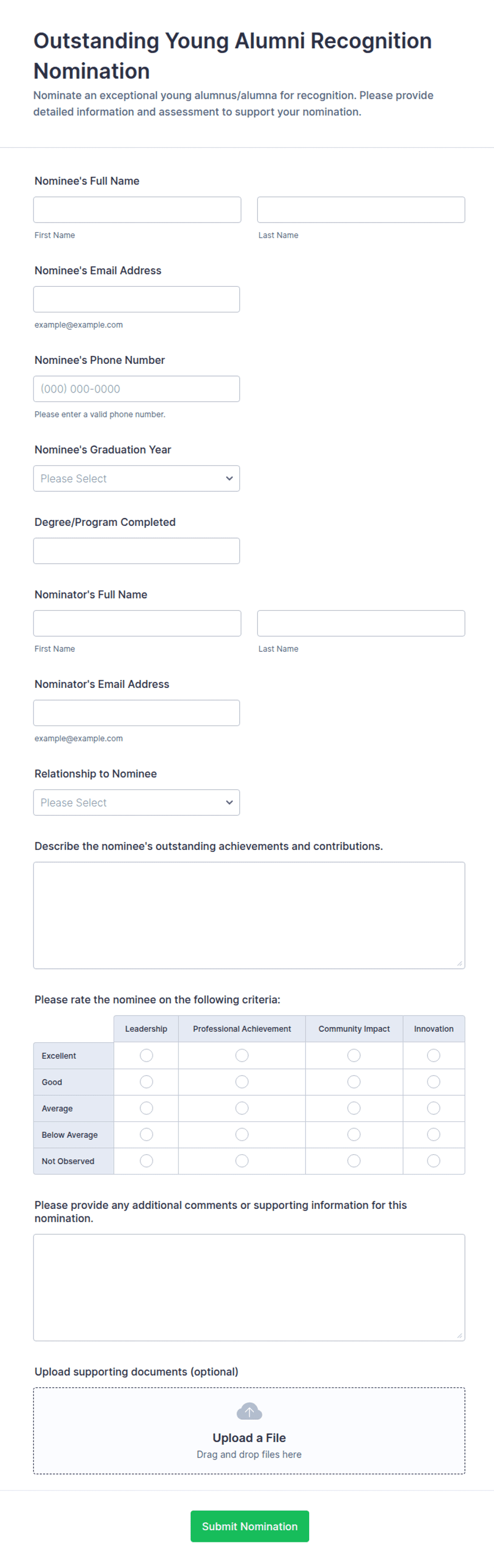 Outstanding Young Alumni Recognition Nomination Form Template | Jotform