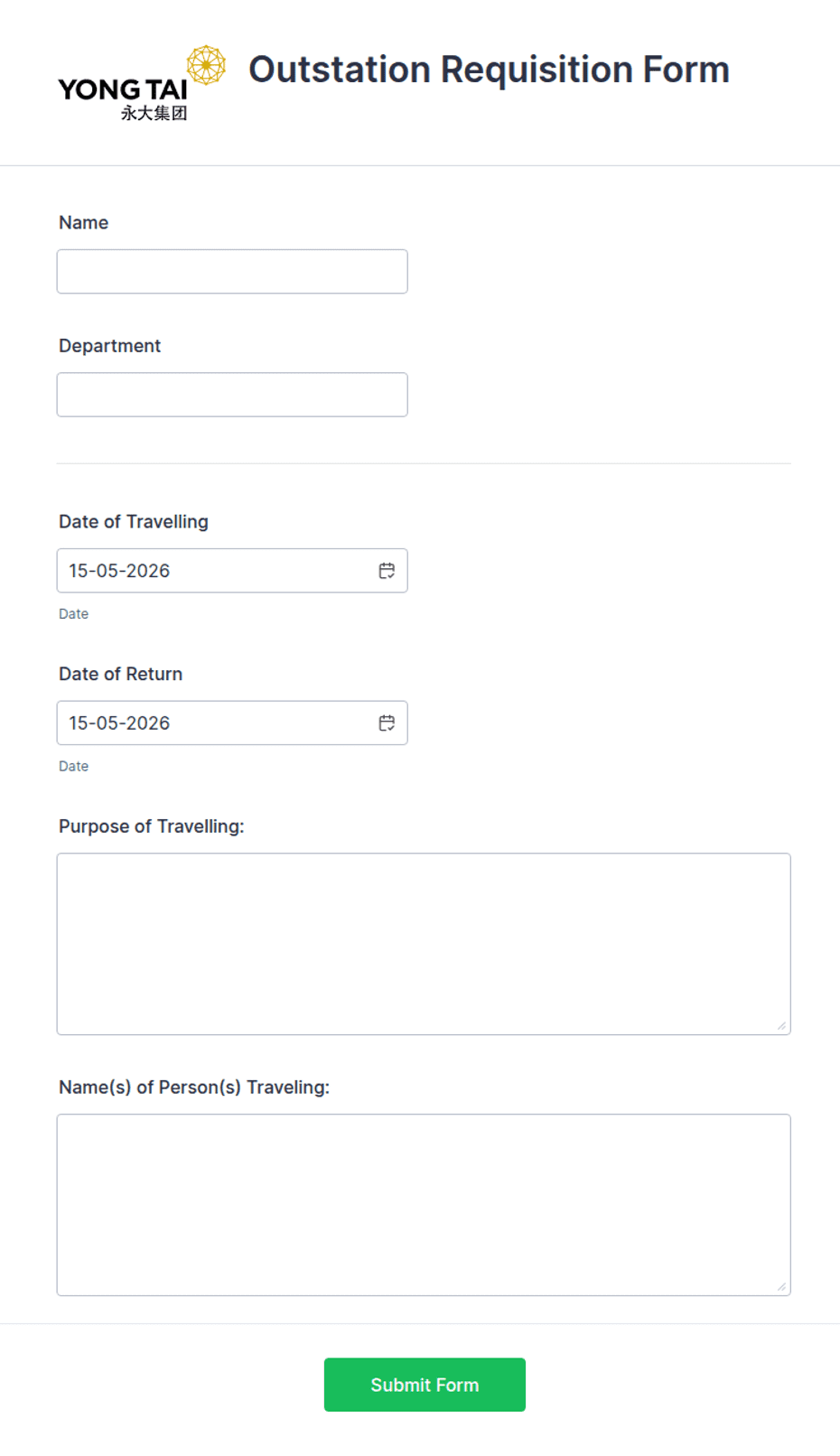 Outstation Requisition Form Template | Jotform