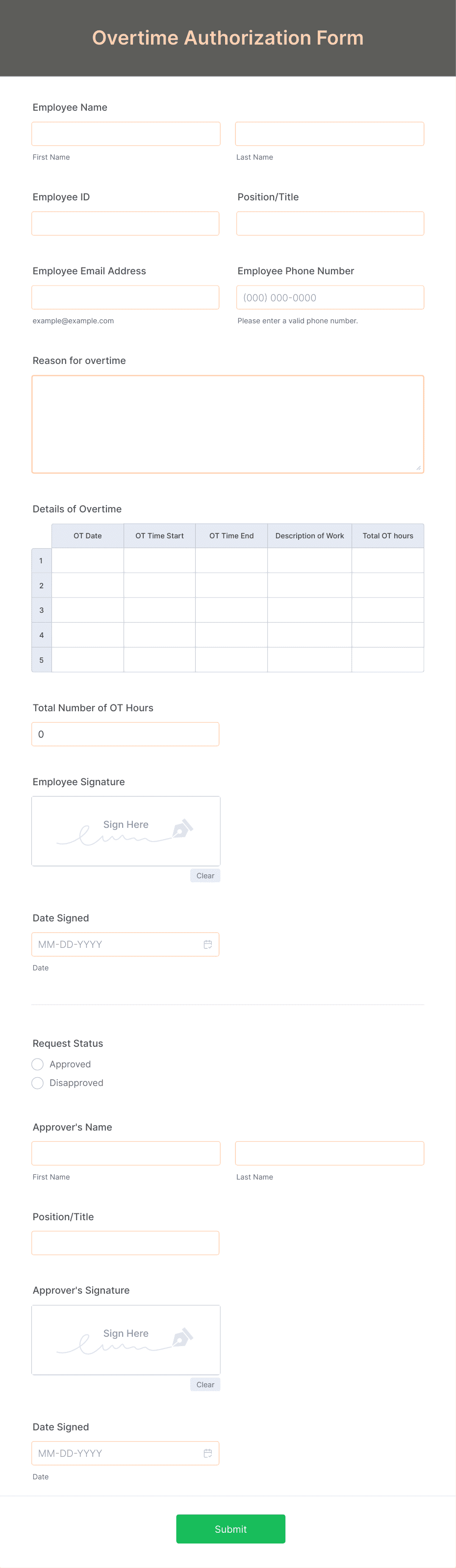 Overtime Authorization Form Template | Jotform