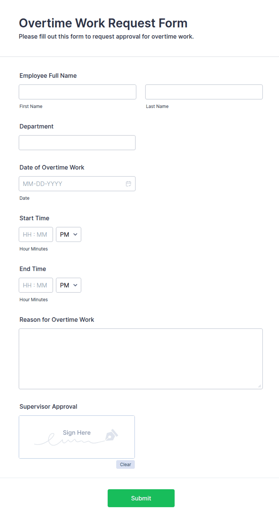 Overtime Work Request Form Template | Jotform