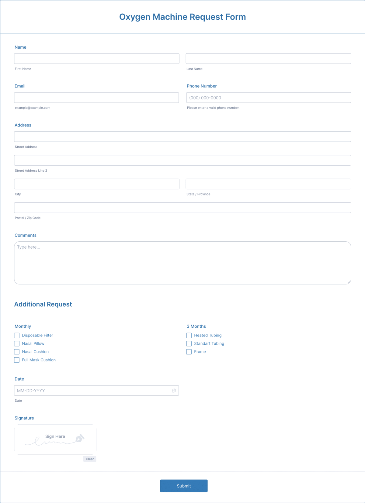 Oxygen Machine Request Form Template | Jotform