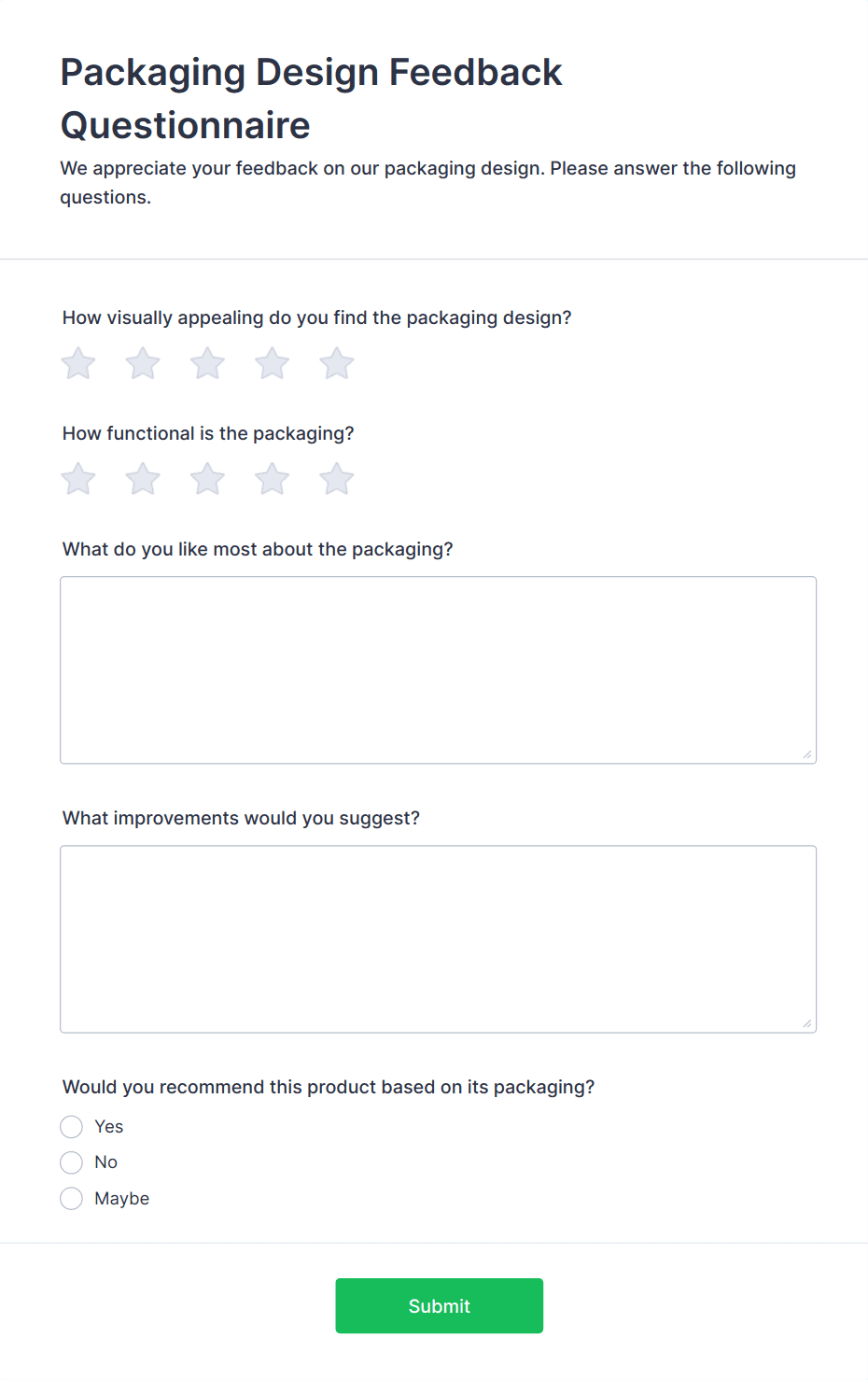 Packaging Design Feedback Questionnaire Form Template | Jotform