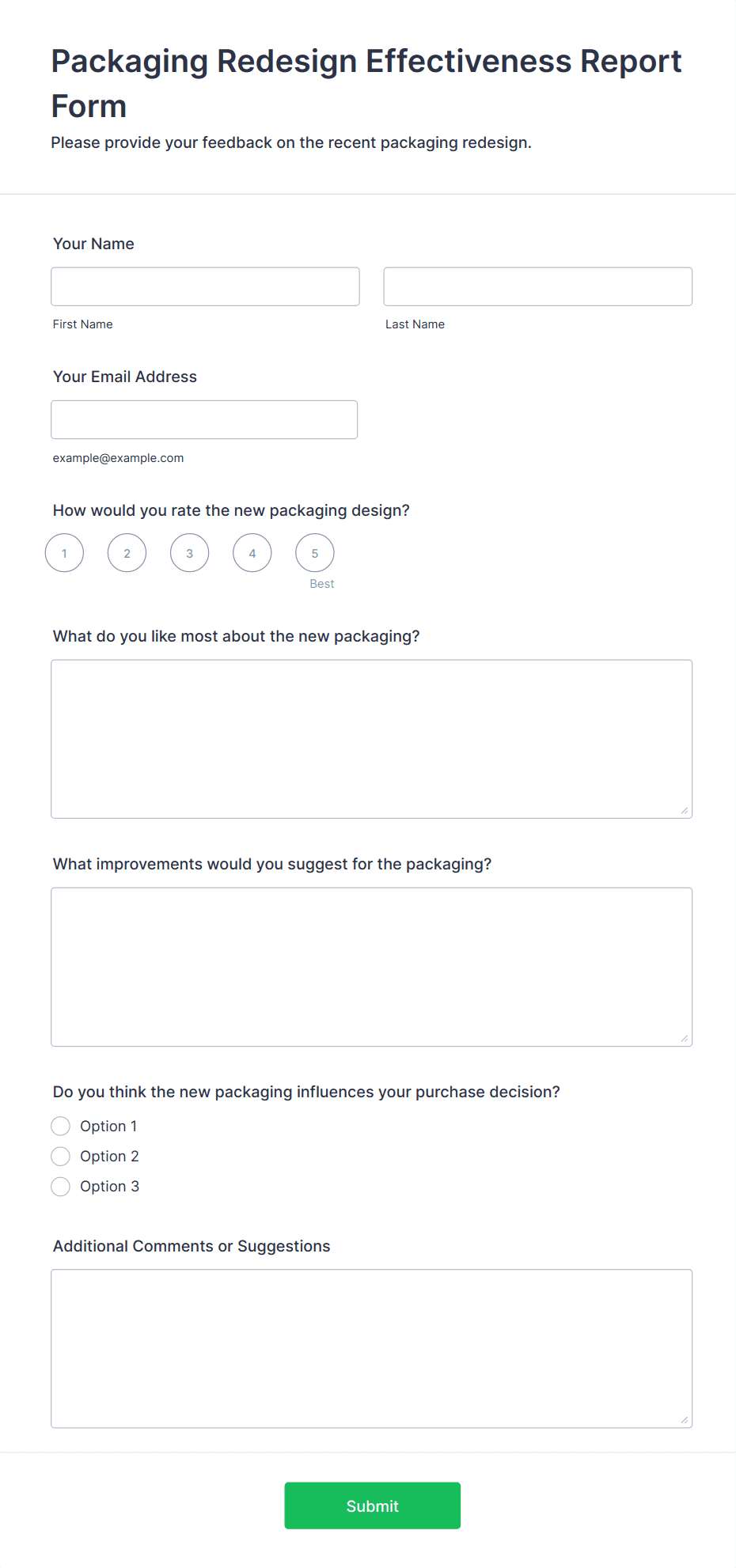 Packaging Redesign Effectiveness Report Form Template | Jotform