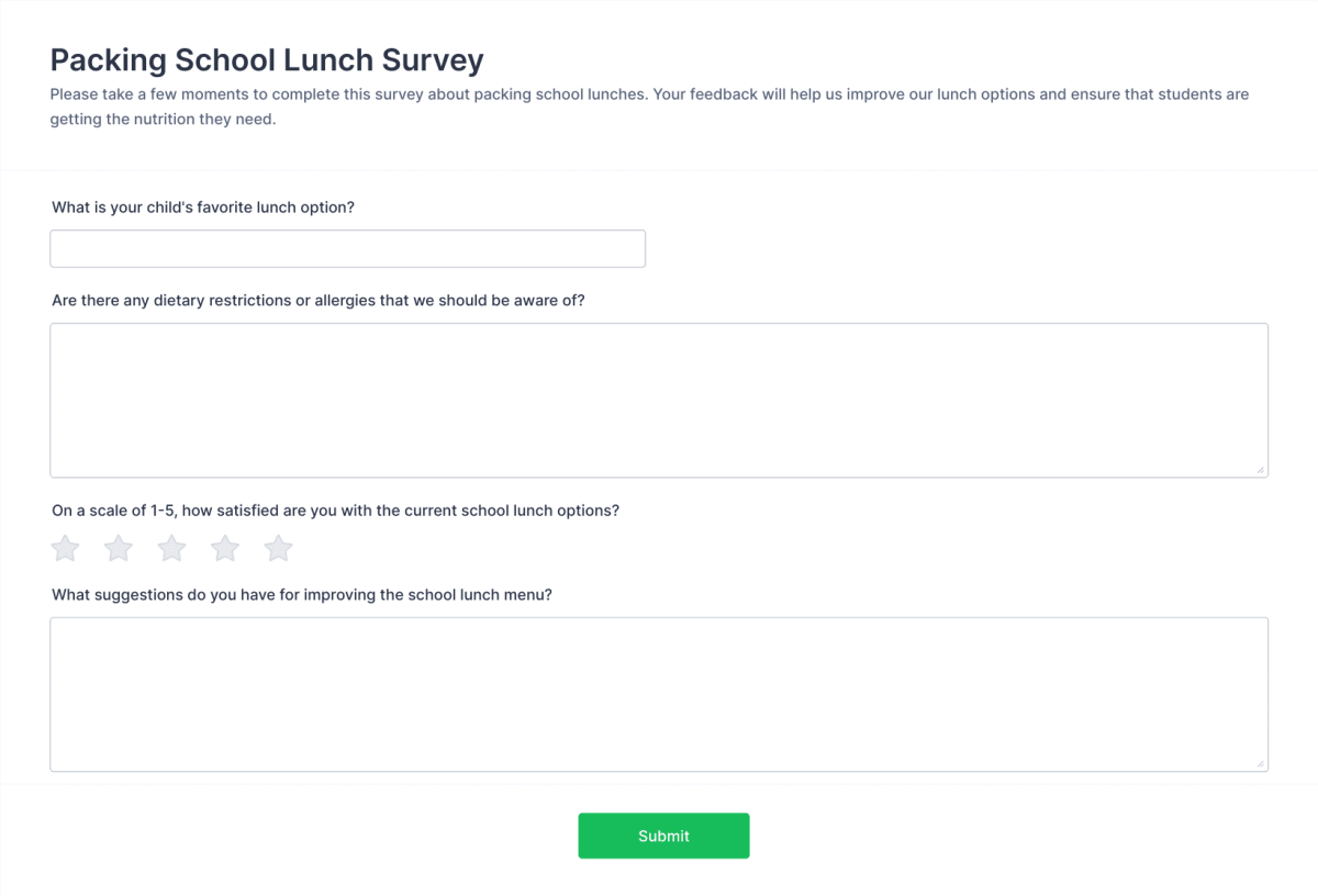 Packing School Lunch Survey Form Template | Jotform