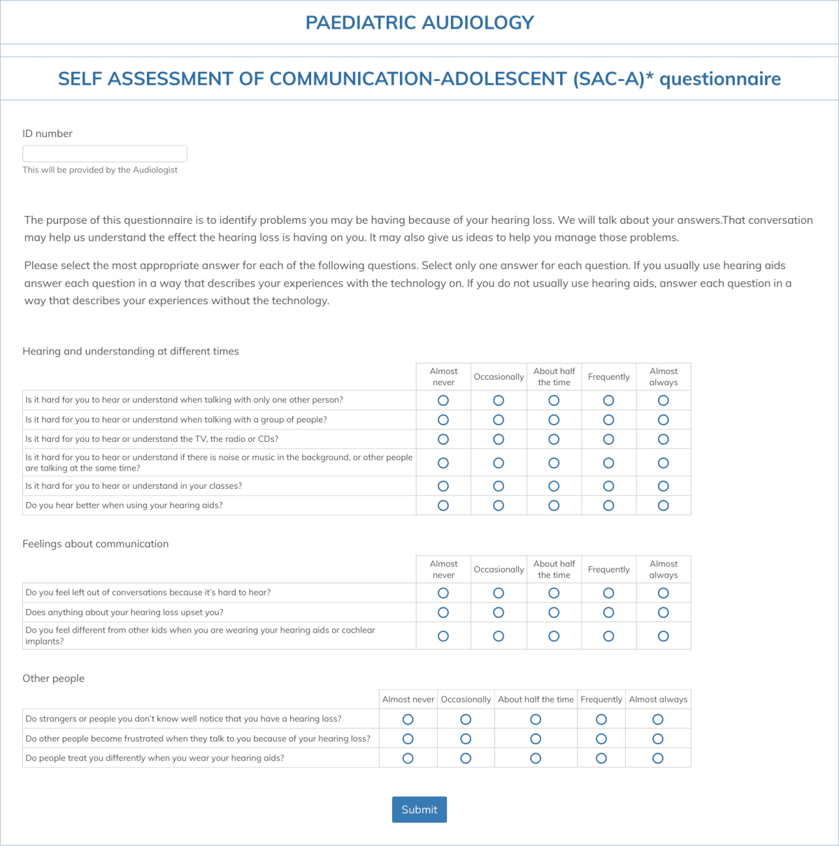 Paediatric Audiology Questionnaire Form Template | Jotform