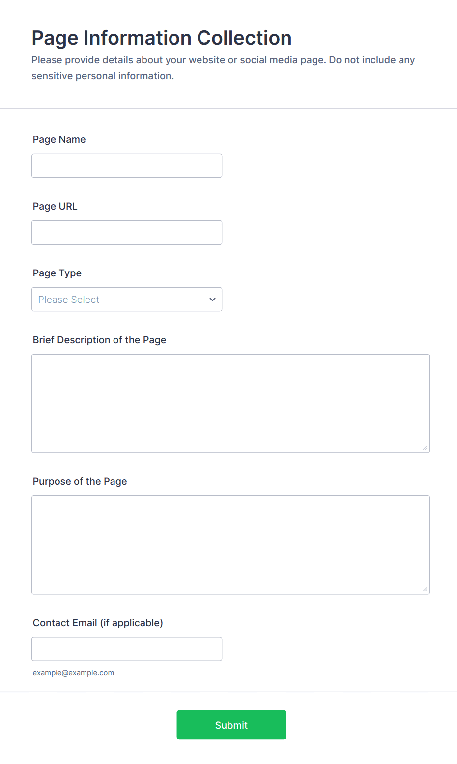 Page Information Collection Form Template | Jotform