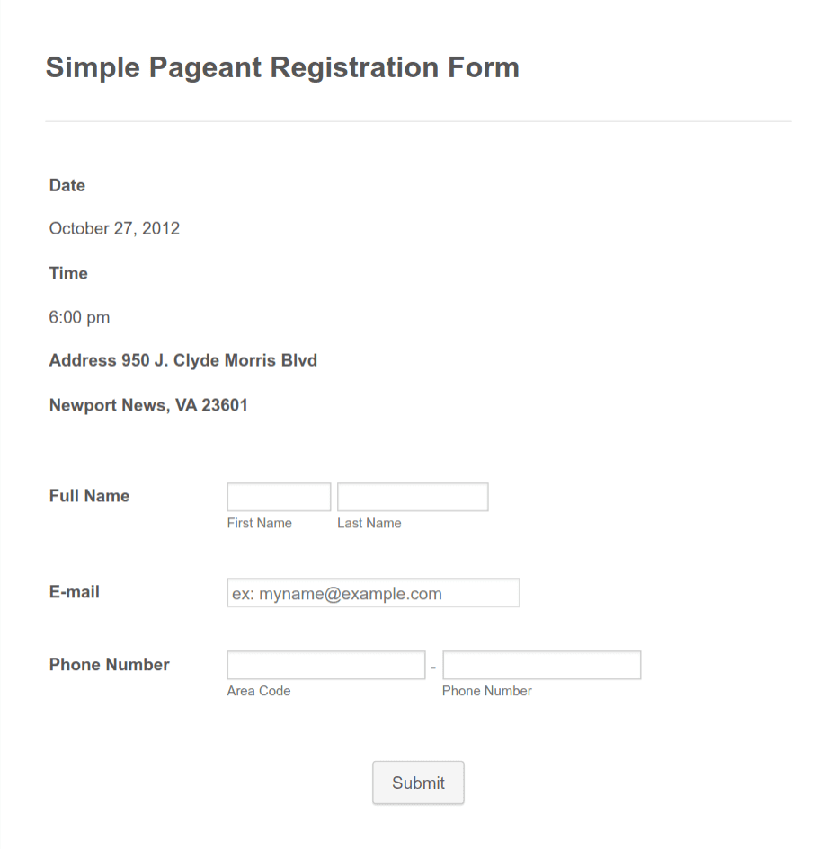 Simple Pageant Registration Form Template | Jotform