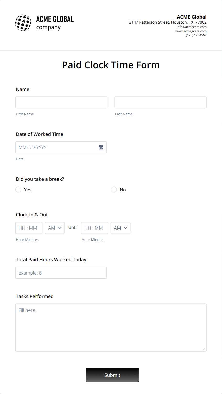 Paid Clock Time Form Template | Jotform
