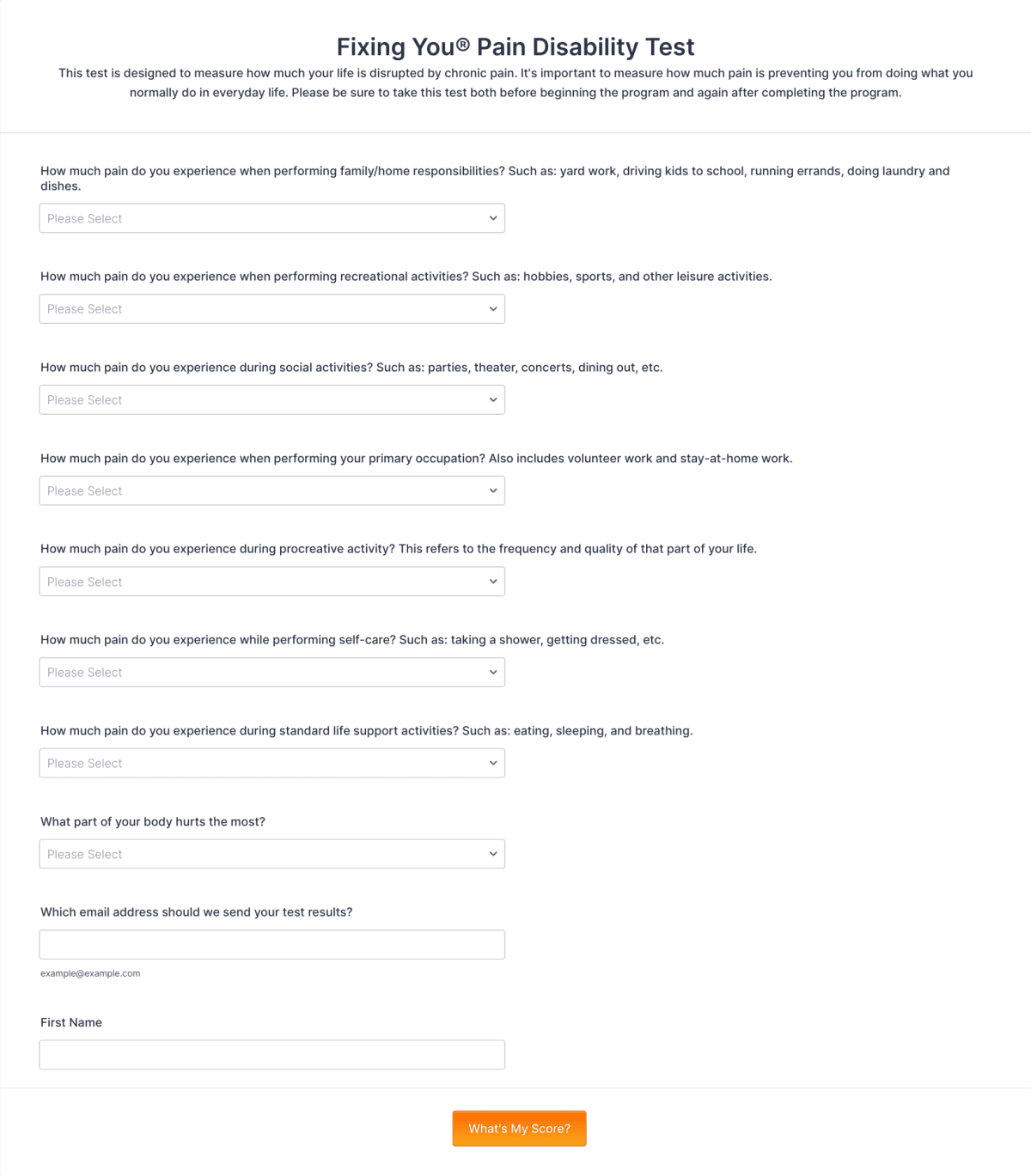 Pain Disability Test Form Template | Jotform