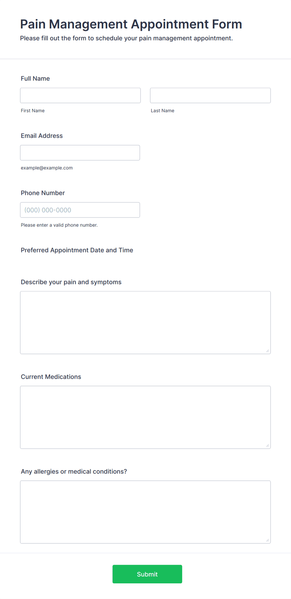Pain Management Appointment Form Template | Jotform