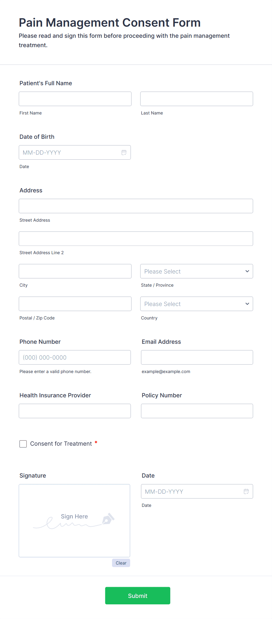 Pain Management Consent Form Template | Jotform