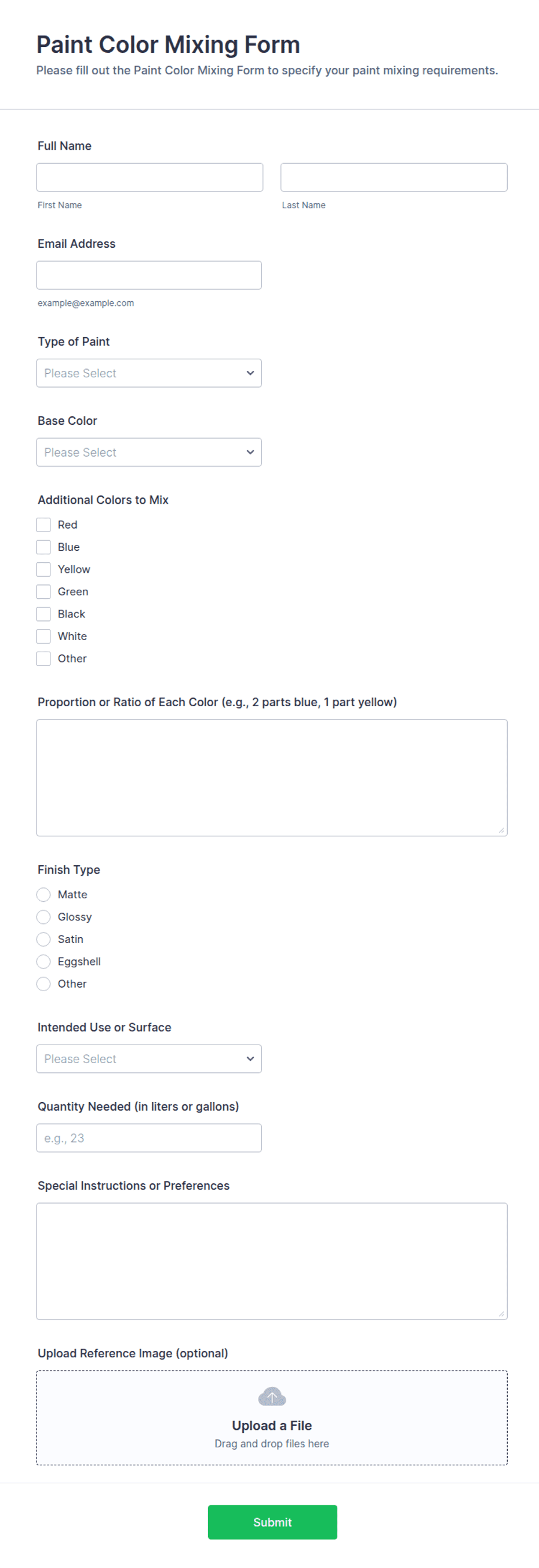 Paint Color Mixing Form Template | Jotform