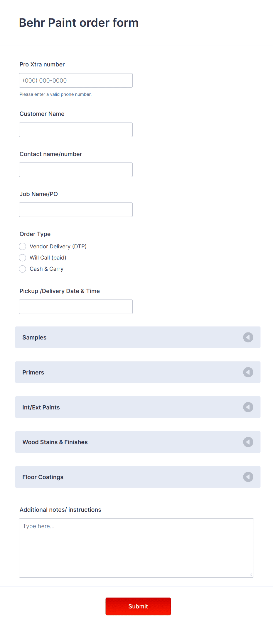 Paint Order Form Template | Jotform