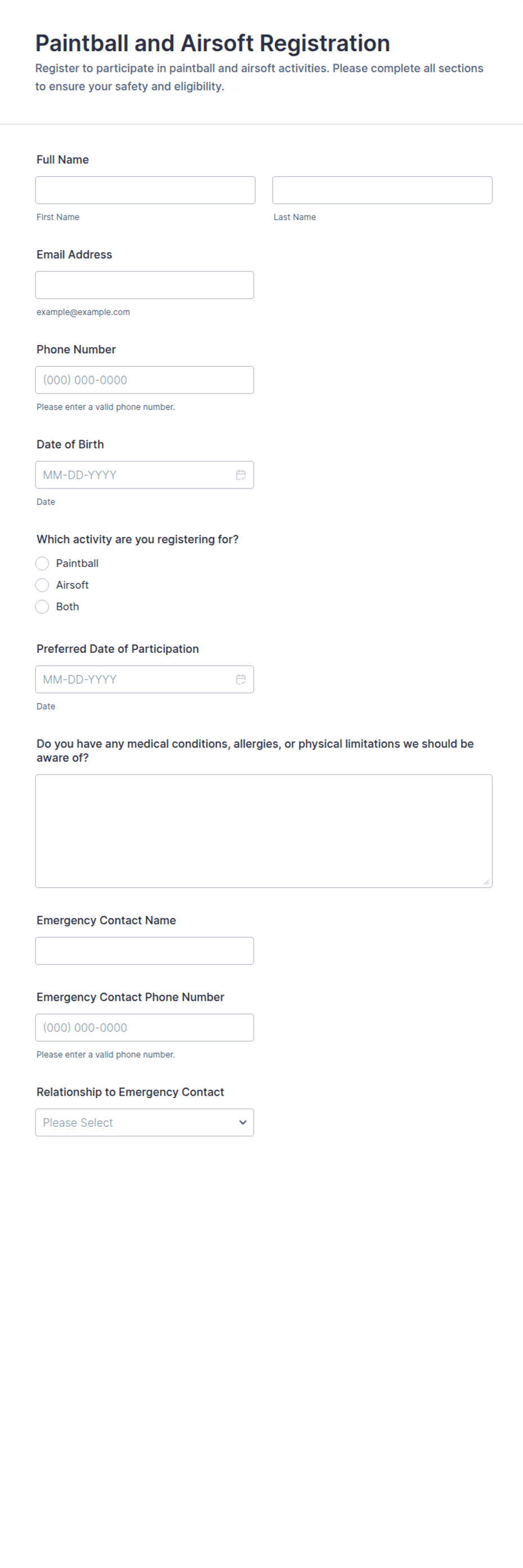 Paintball and Airsoft Registration Form Template | Jotform