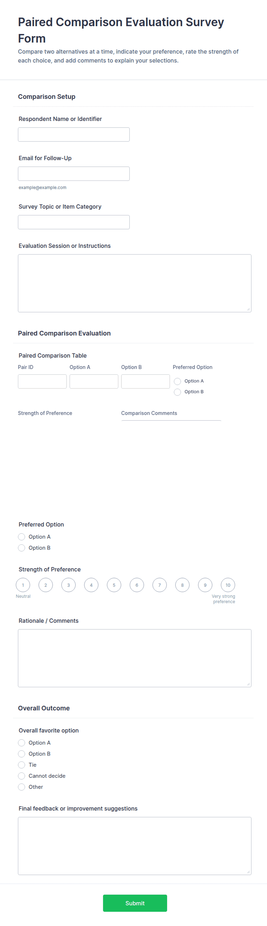 Paired Comparison Evaluation Survey Form Template | Jotform