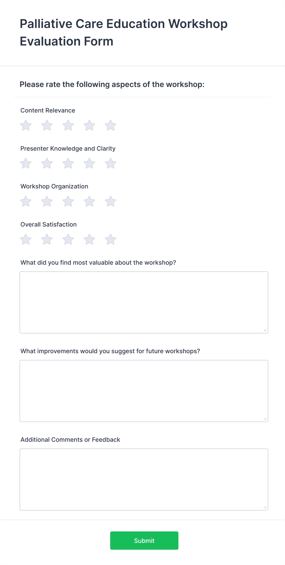 Palliative Care Education Workshop Evaluation Form Template | Jotform