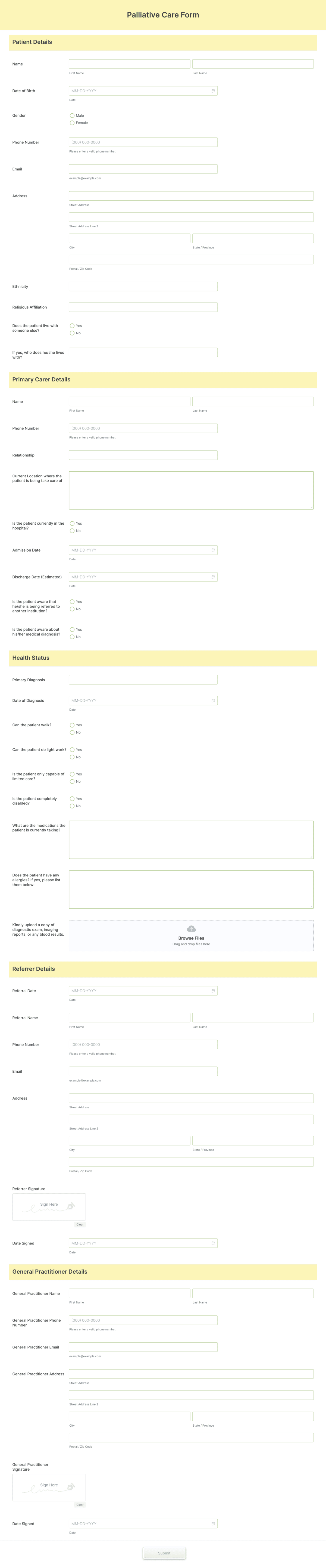 Palliative Care Form Template | Jotform