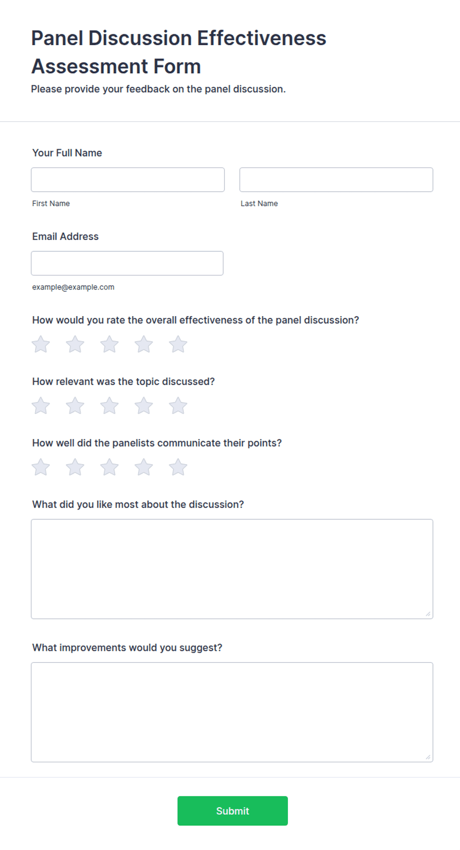 Panel Discussion Effectiveness Assessment Form Template | Jotform
