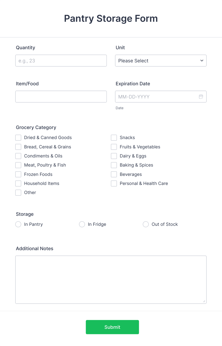 Pantry Storage Form Template | Jotform