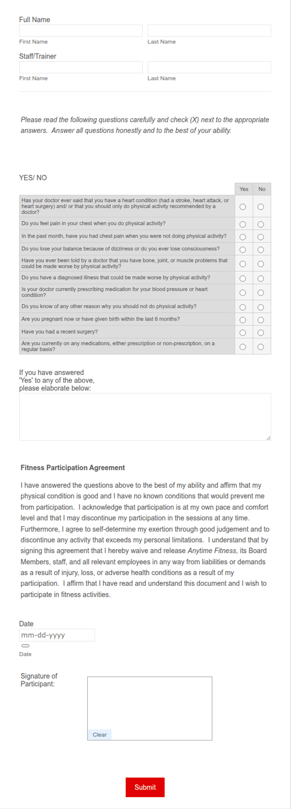 PAR-Q - G-Fitness Personal Training Form Template | Jotform