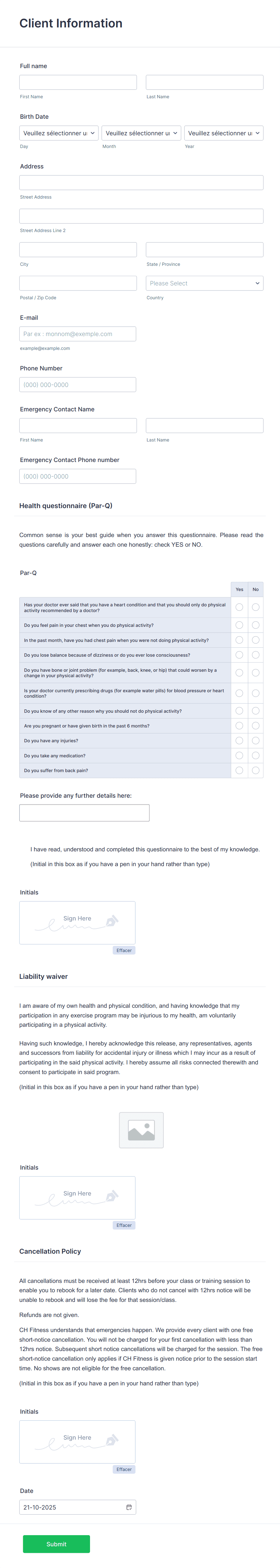 PAR-Q: Gym Health Form Template | Jotform