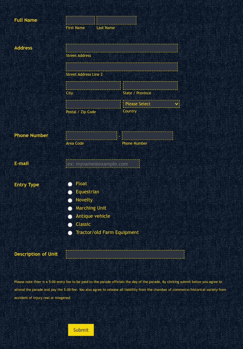 Parade Entry Form Template | Jotform