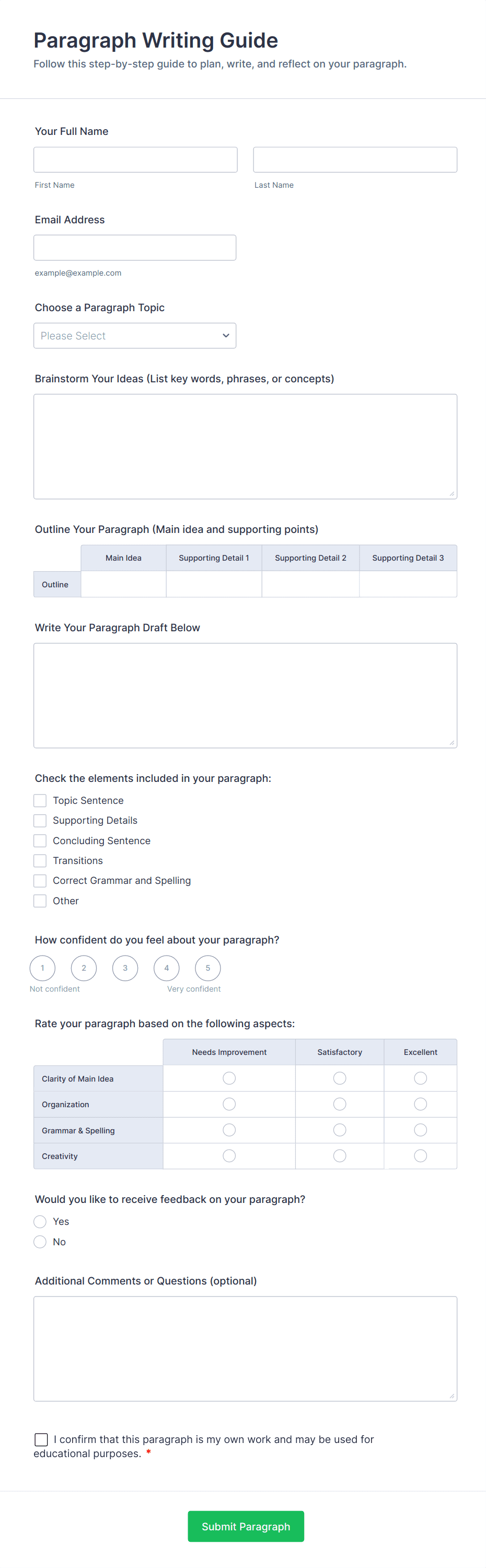 Paragraph Writing Guide Form Template | Jotform