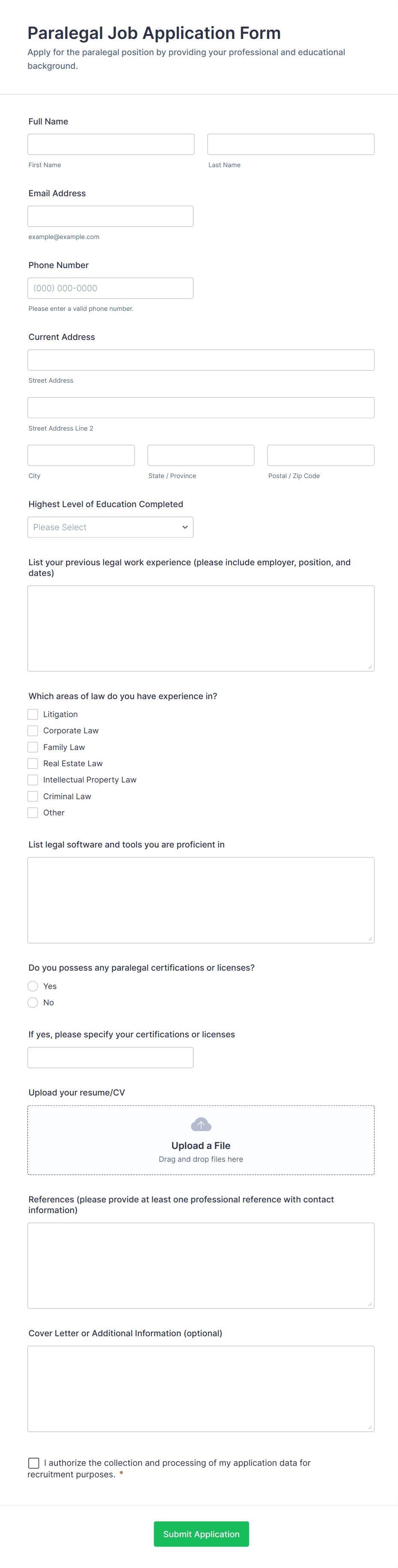 Paralegal Job Application Form Form Template | Jotform