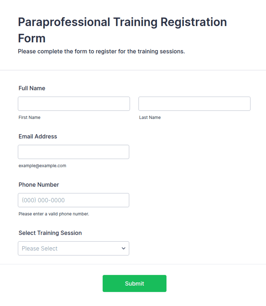 Paraprofessional Training Registration Form Template | Jotform