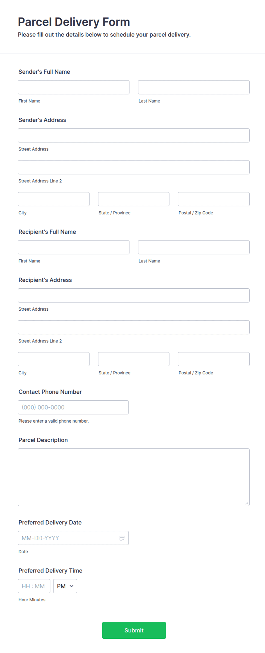 Parcel Delivery Form Template | Jotform