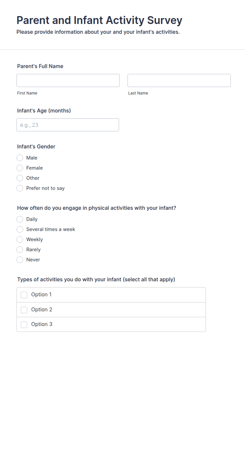 Parent and Infant Activity Survey Form Template | Jotform