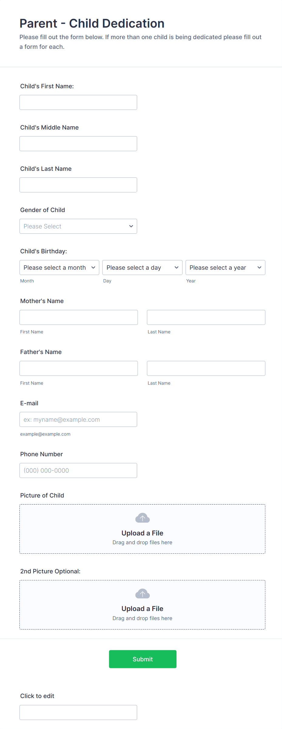 Form Parent - Child Dedication Form Template | Jotform