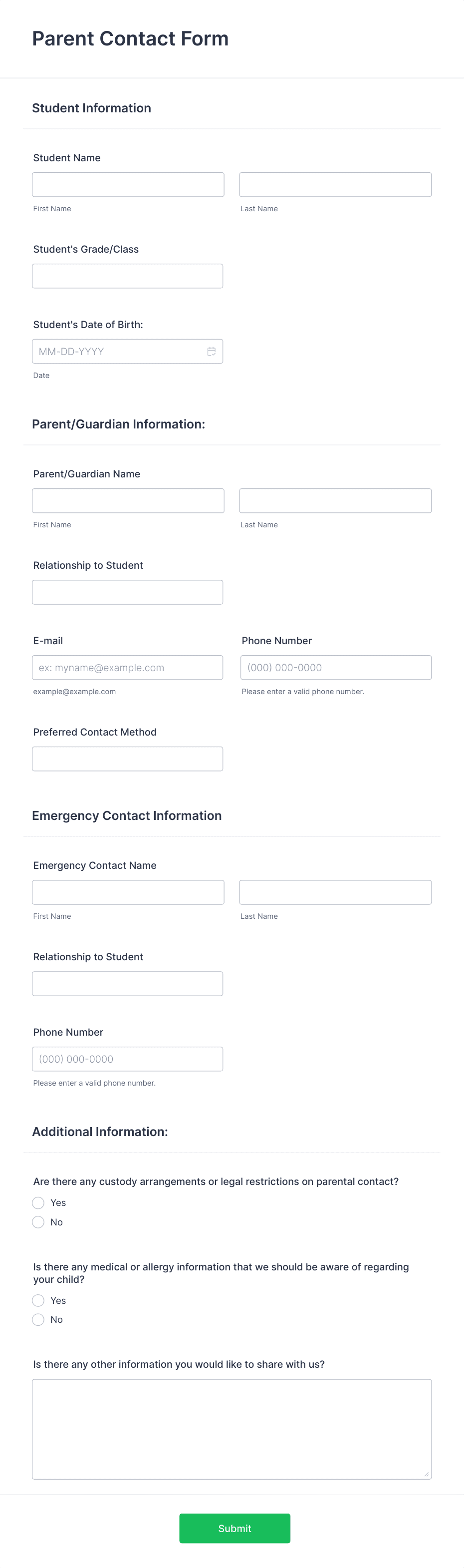 Parent Contact Form Template | Jotform