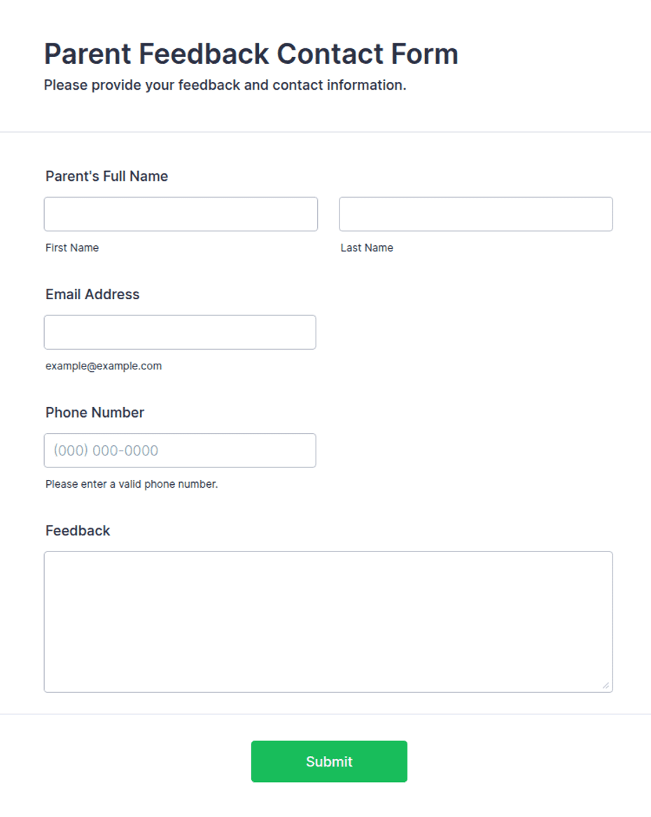 Parent Feedback Contact Form Template | Jotform