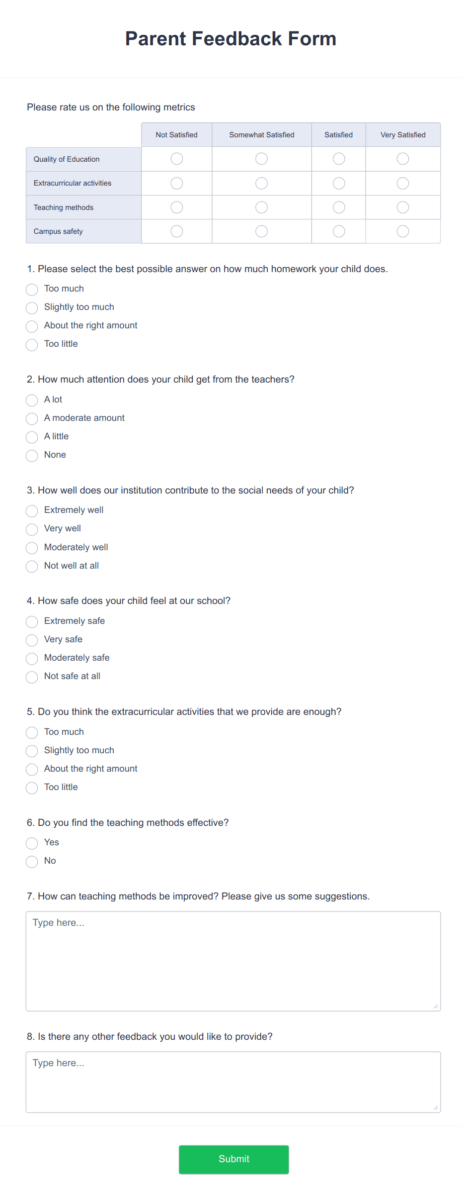 Parent Feedback Form Template | Jotform