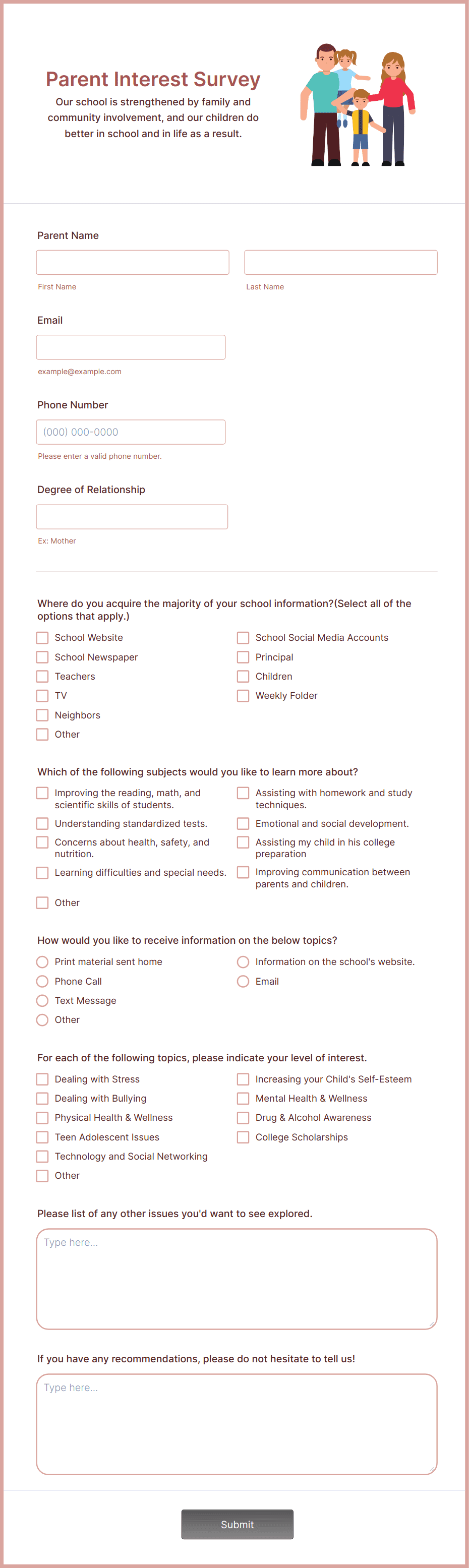 Parent Interest Survey Form Template | Jotform
