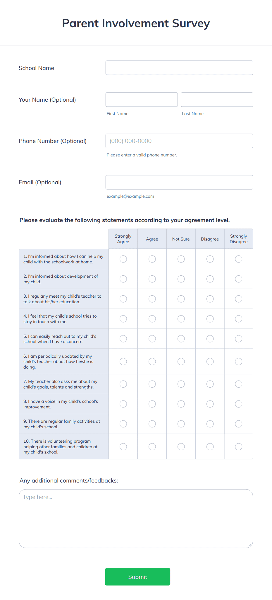 Parent Involvement Survey Form Template | Jotform