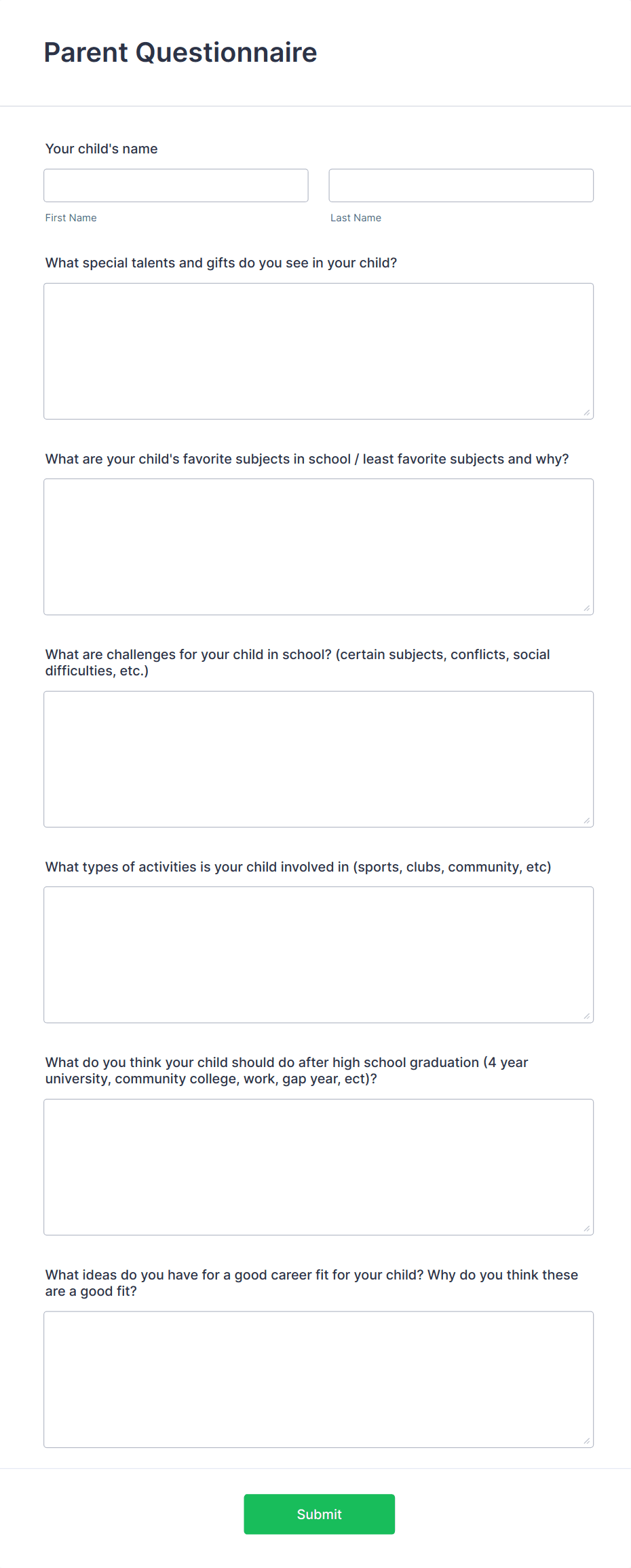 Parent Questionnaire Form Template | Jotform