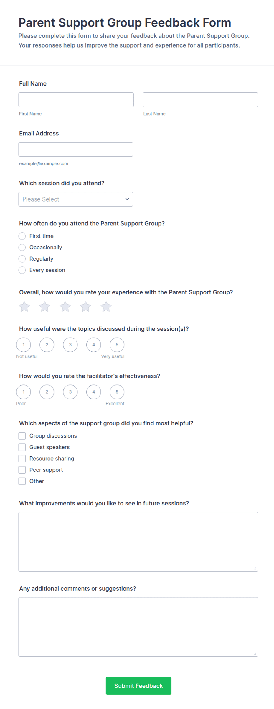 Parent Support Group Feedback Form Template | Jotform