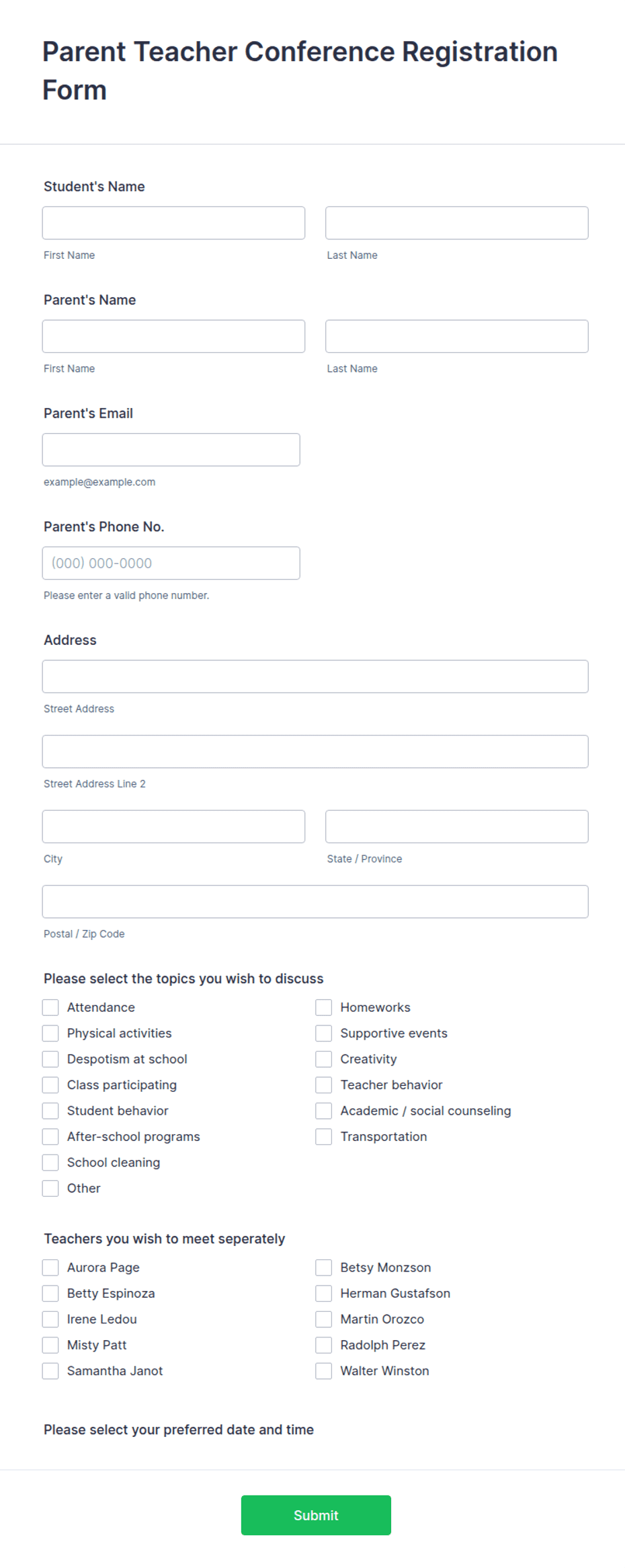 Parent Teacher Conference Registration Form Template | Jotform