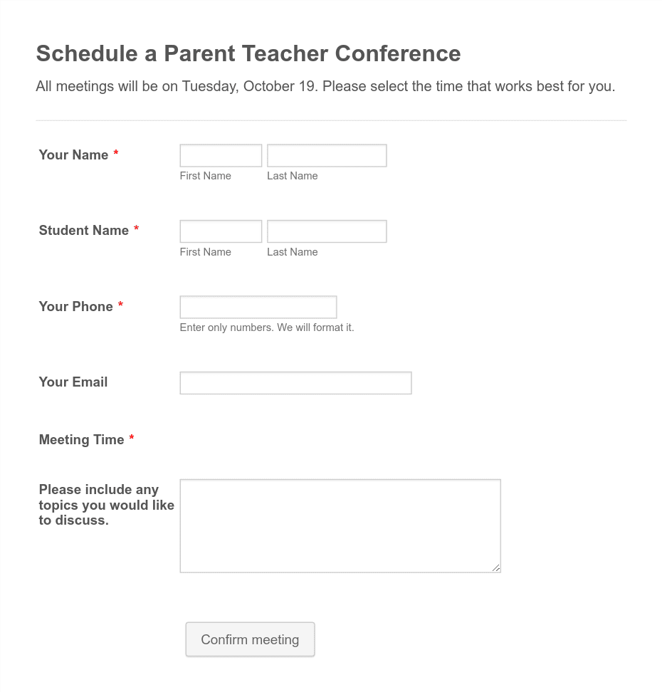 Parent Teacher Conference Schedule Form Template | Jotform