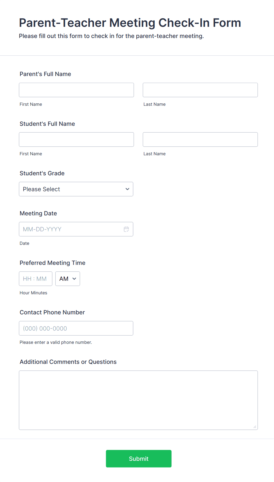 Parent-Teacher Meeting Check-In Form Template | Jotform
