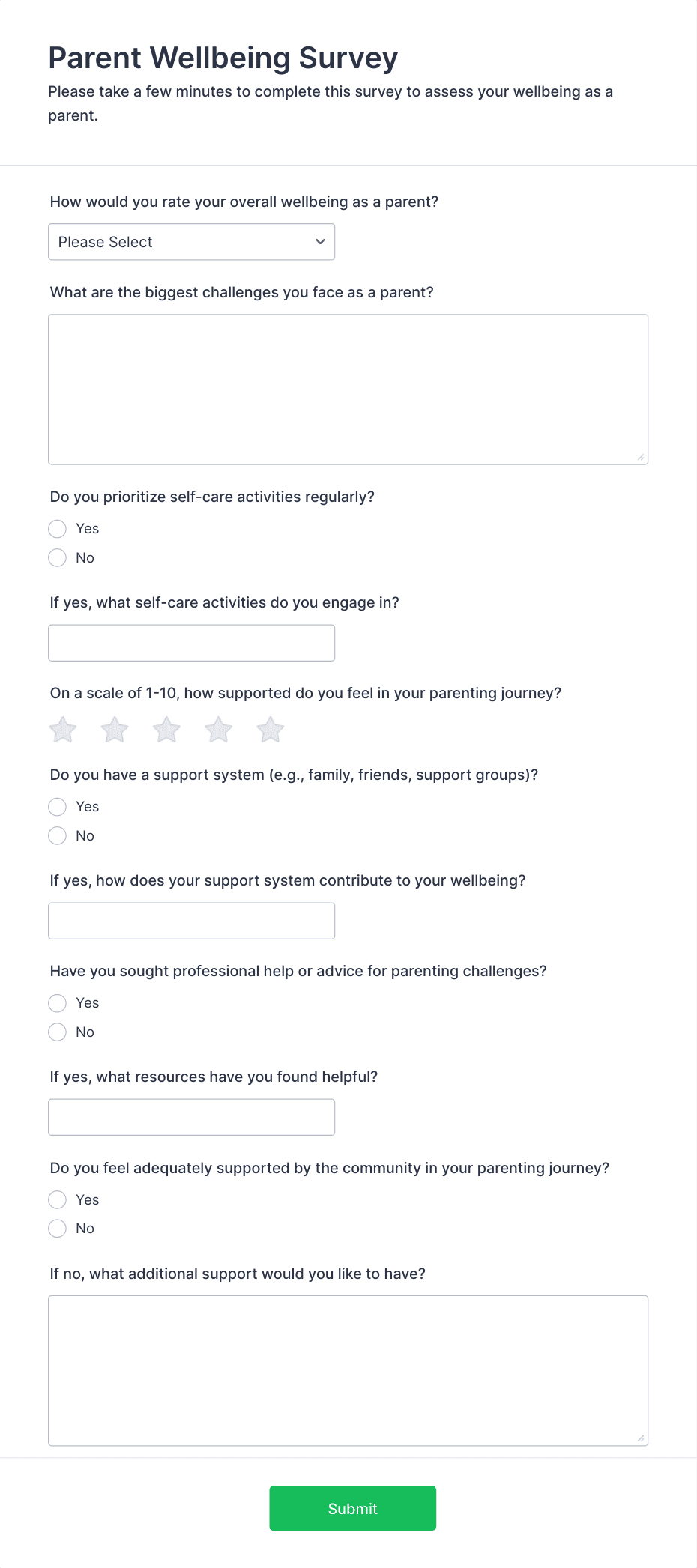 Parent Wellbeing Survey Form Template | Jotform