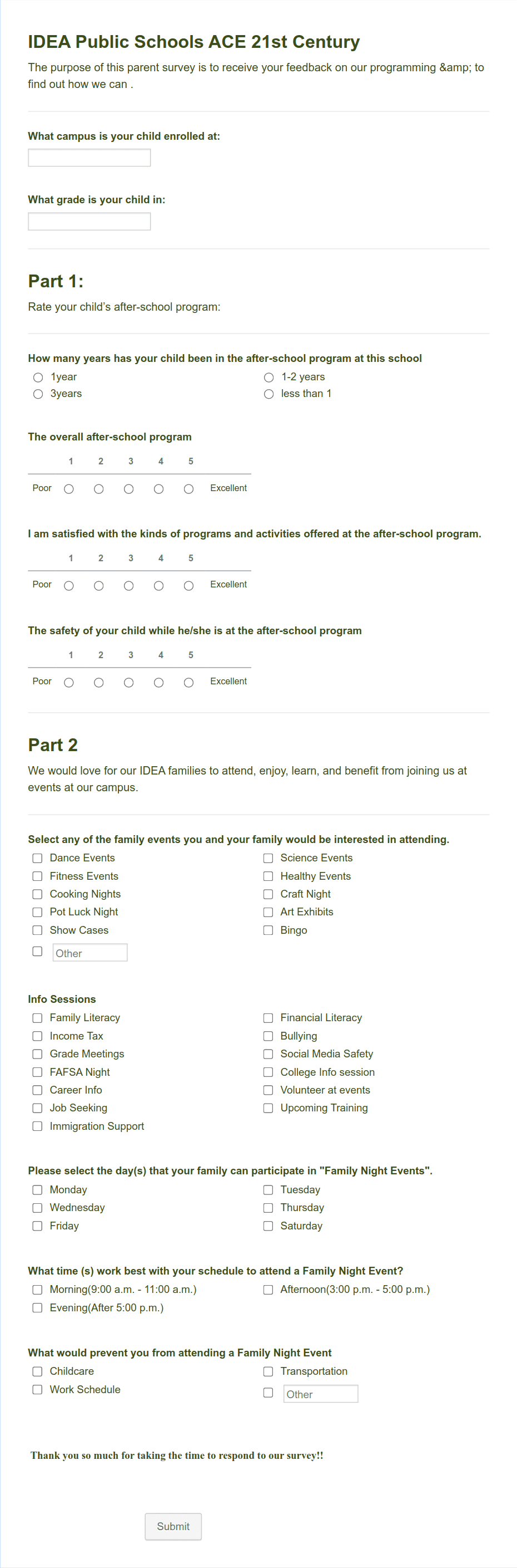 Public School Parent Survey Template Form Template | Jotform
