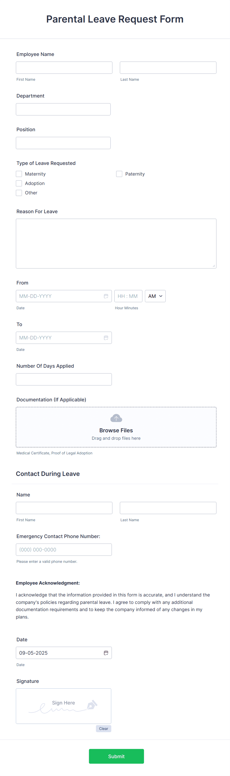 Parental Leave Request Form Template | Jotform