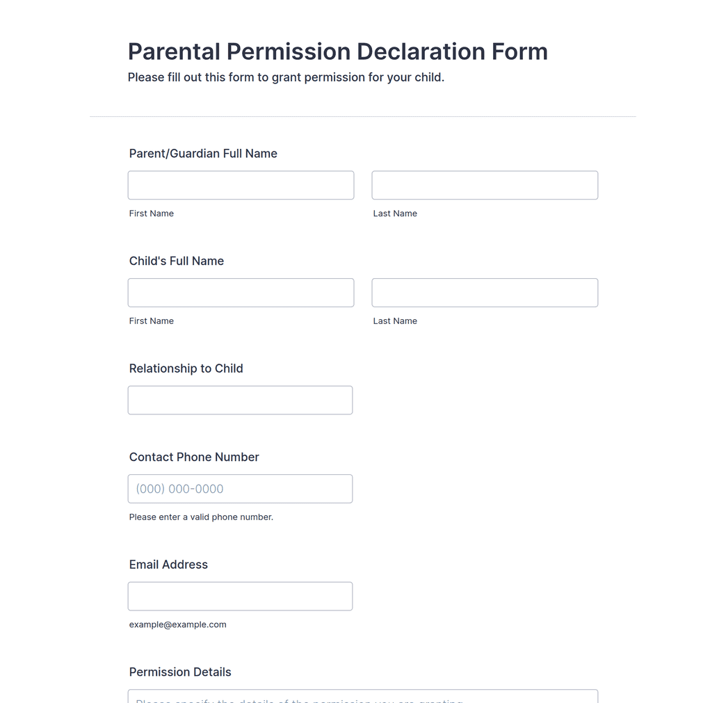 Parental Permission Declaration Form Template | Jotform