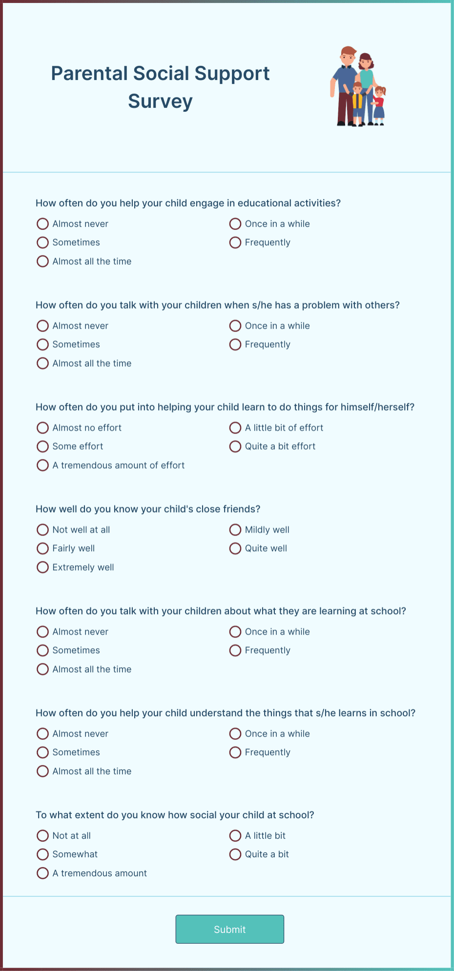 Parental Social Support Survey Form Template | Jotform