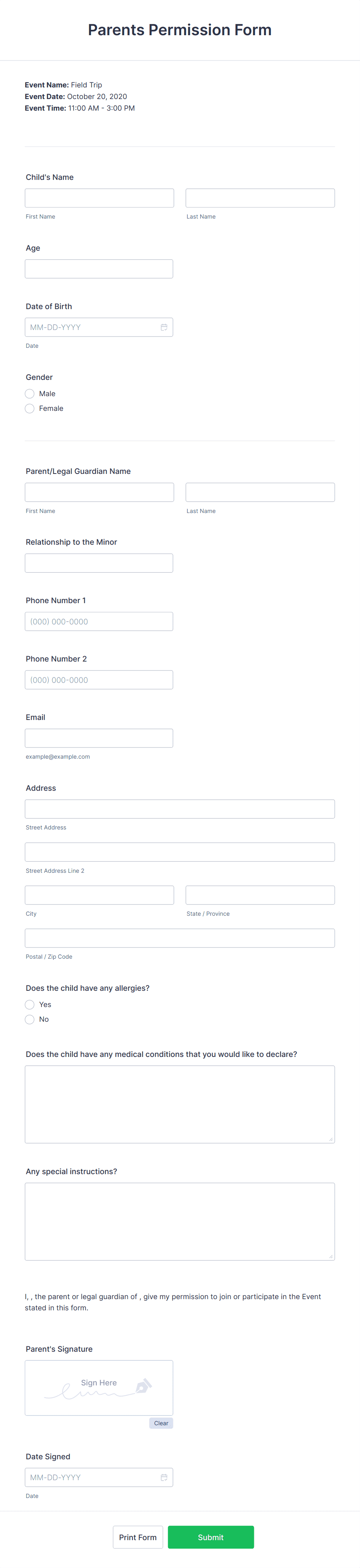 Parents Permission Form Template | Jotform