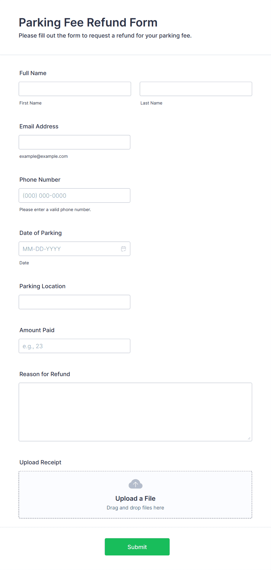 Parking Fee Refund Form Template | Jotform
